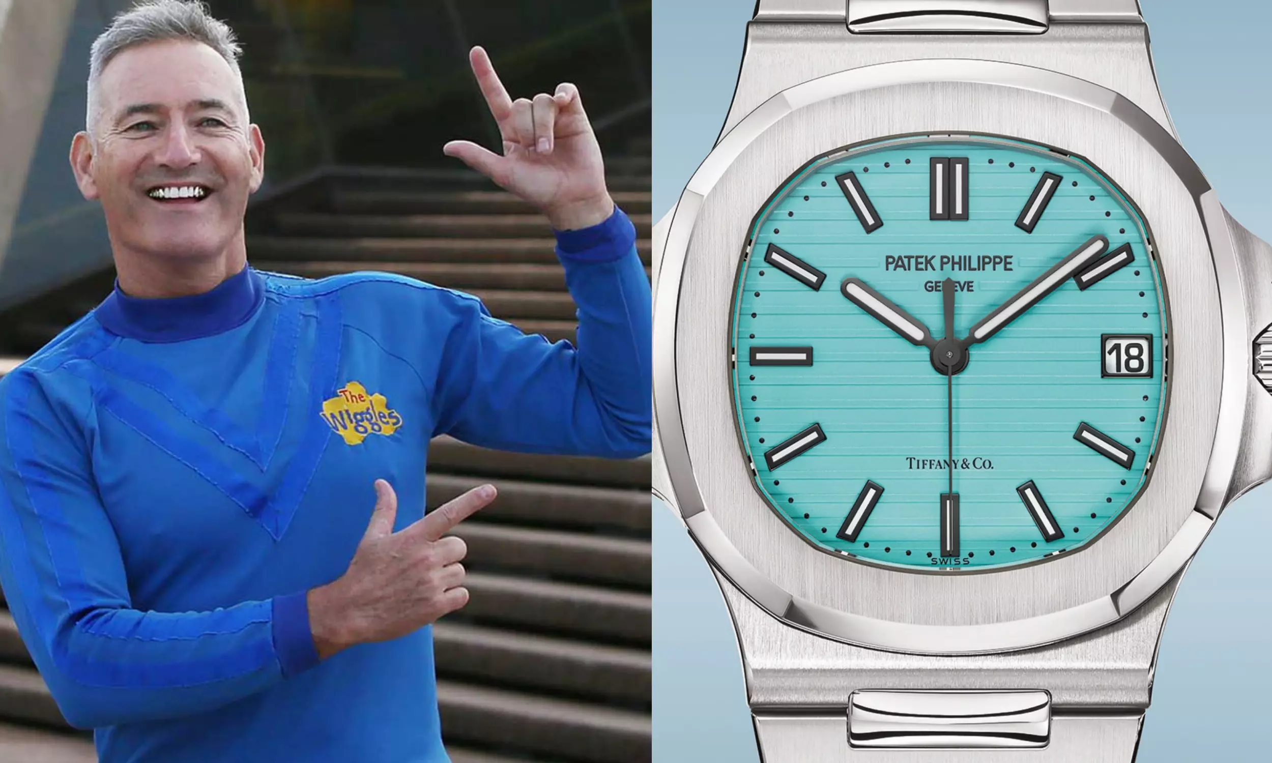 Anthony the Blue Wiggle insisterer på, at hans ure er falske