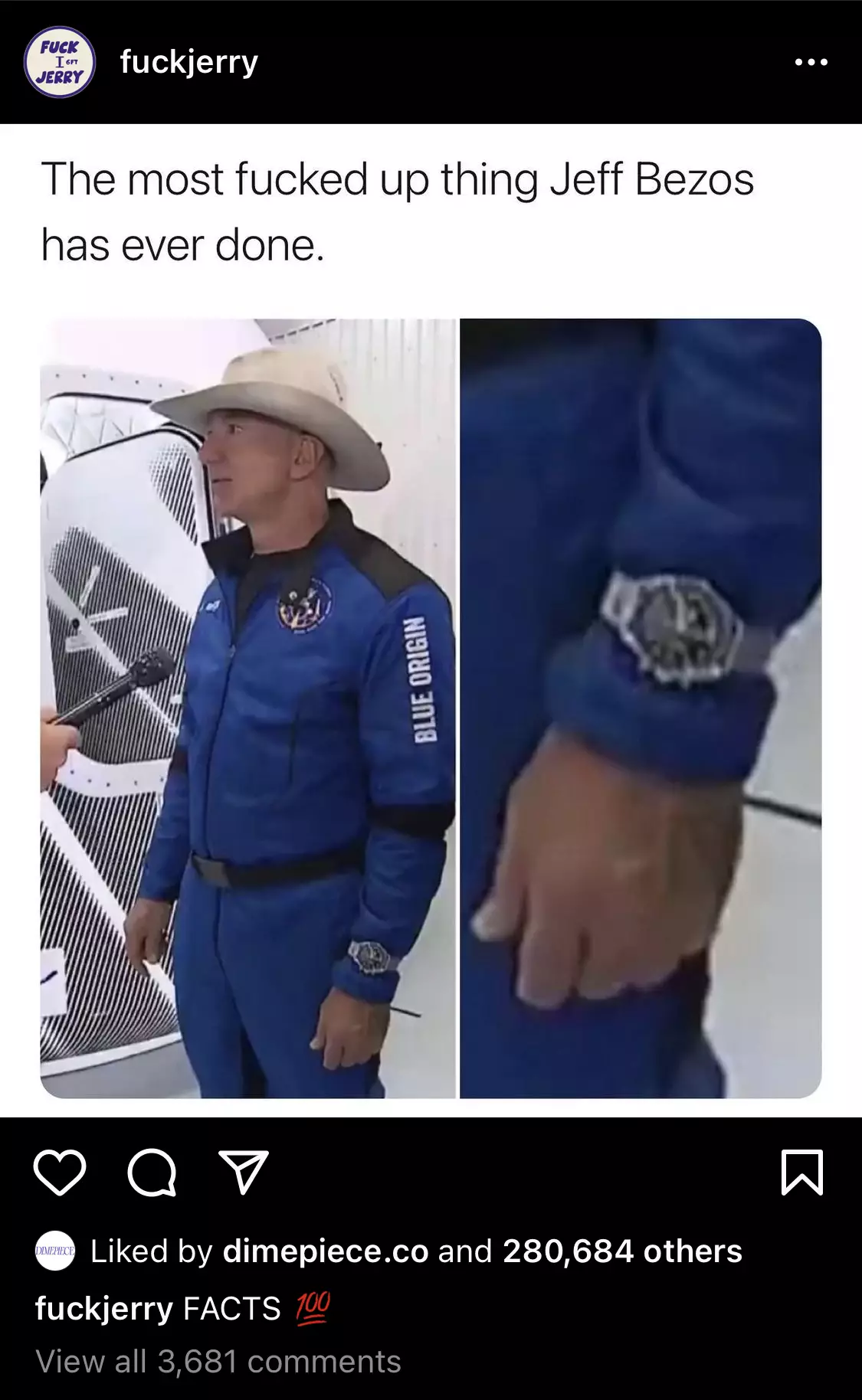 Ludzie tracą rozum na temat tego, jak Bezos nosił swojego Speedy'a w kosmosie
