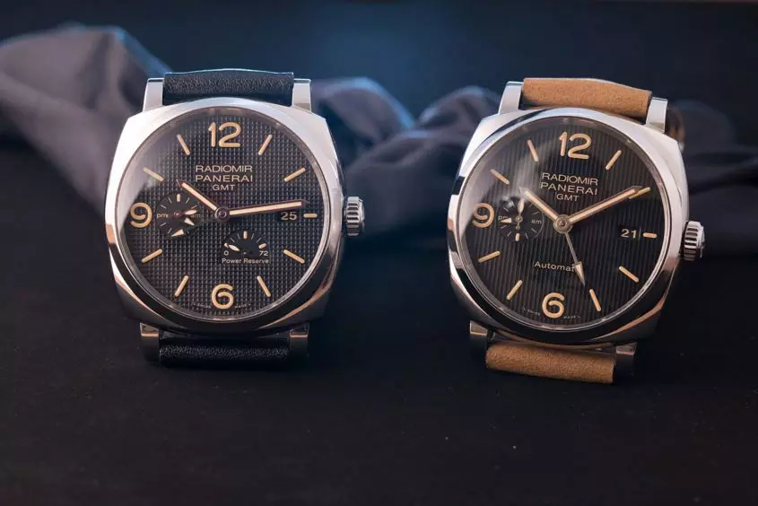 Panerai Radiomir 1940 GMT PAM 628 com mostrador hobnail e PAM 657 com faixa vertical