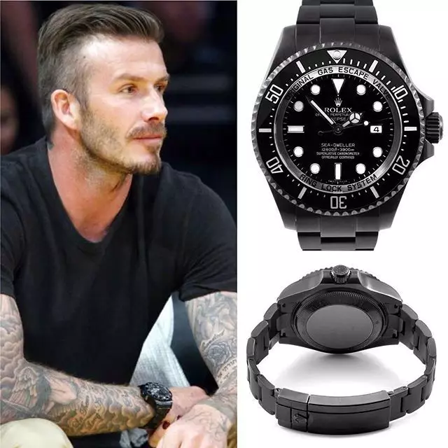 Tym razem David Beckham nosił zaciemniony kort Rolex Sea-Dweller, z niestandardowym wrzuconym Tudorem - Zegarki Czasu i Przypływu